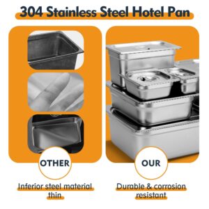 FUSON 4 Pack 1/2 Size 2 1/2 Inch Deep Anti Jam Steam Table Pan, NSF, Commercial 18/8 Stainless Steam Pan, Restaurant, Hotel