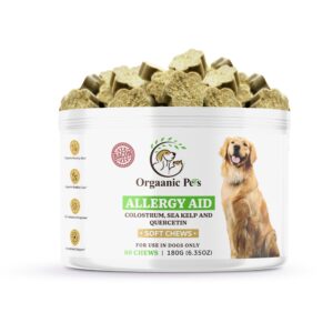 Herbal Dog Allergy Relief with SEA KELP - Colostrum - QUERCETIN - Mushrooms - Omega + 11 Natural Allergy Relief Herbs - Soft Chews for Skin & Seasonal Allergies