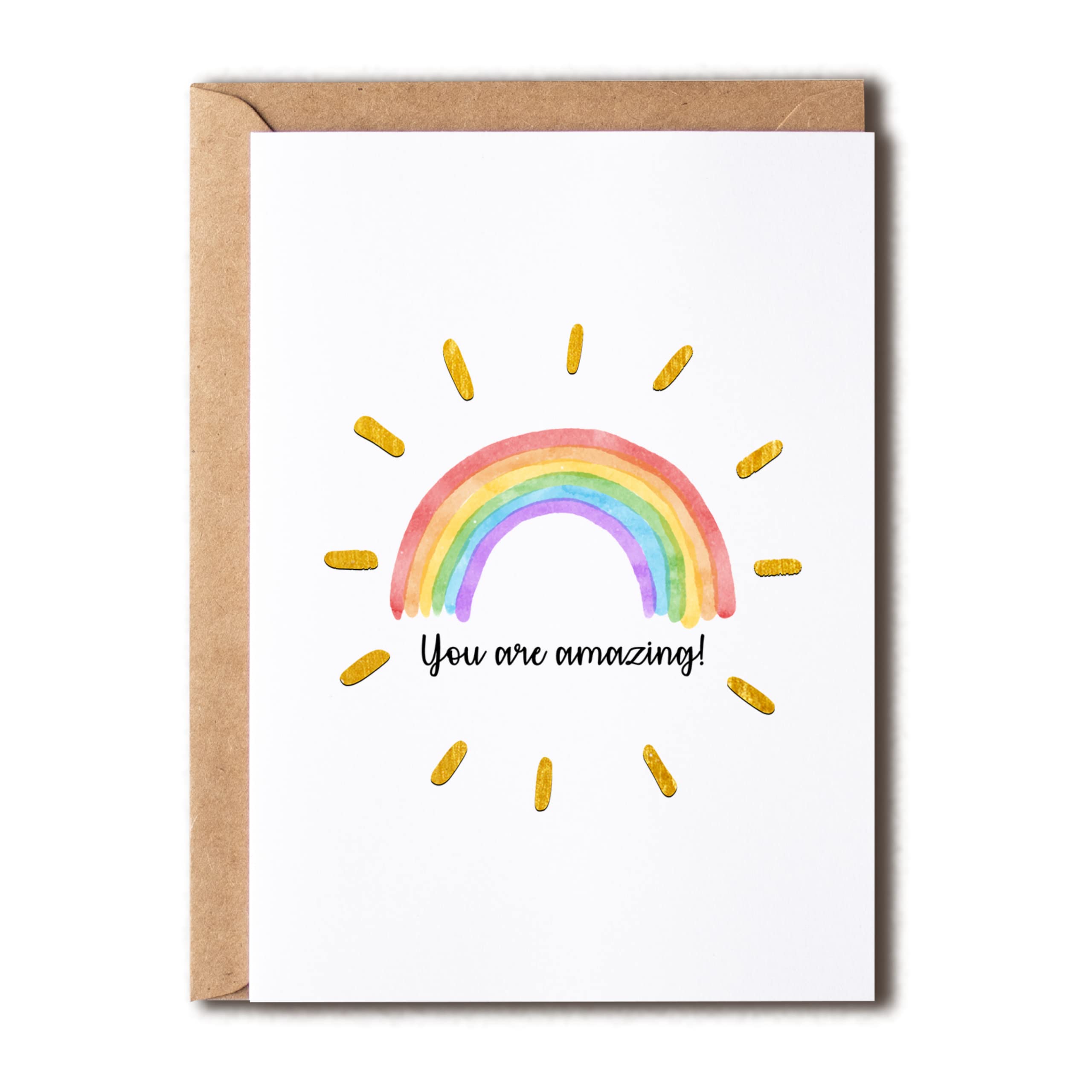 EdgarGifts You Are Amazing Card. Thank You Rainbow Card - Congrats Happy Card - Motivational Happy Card - Rainbow Gift - Friendship Card