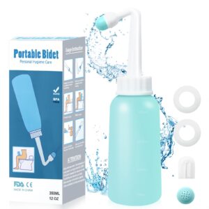 rufcril mini peri bottle, 350ml portable travel bidet with extra ring and carry bag, tpe material for high temperature resistance, essentials for postpartum perineal care,hemorrhoid treatment, green