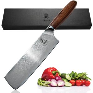 japanese nakiri knife - 7" razor sharp kitchen knife for dicing, slicing, & chopping vegetables, fruit, & meat - professional chef style knife in damascus carbon steel and ergonomic handle