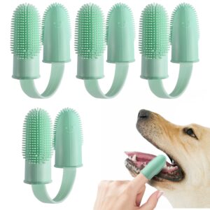 aohcae 4 pack toothbrush for dog, finger toothbrush kit, 135ºsurround bristles for easy teeth cleaning, double-finger toothbrush dental care for puppies, cats and small pets