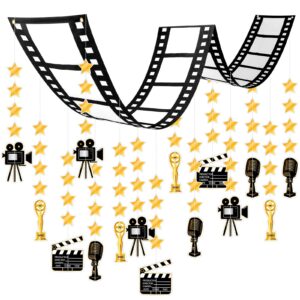 ctosree movie party decorations bulk 12 ft filmstrip banner ceiling decor movie night decorations kit with 24 pcs movie showing banner for party bridal shower birthday party supplies(movie)