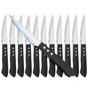 bewos steak knives set of 12, 4-inch steak knife, serrated steak knives, high carbon stainless steel knives, triple rivet steak knife, sharp blade knives/steak knife, dishwasher safe steak knives