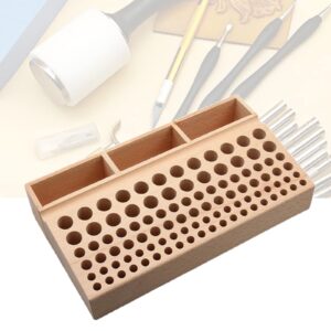 professional leather craft tool holder, 98 holes wooden leathercraft tool stand organizer with 3 slots, large tool rack storage