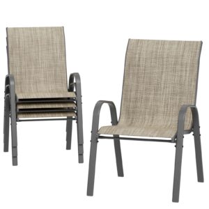 udpatio patio dining chairs set of 4, outdoor furniture chairs, breathable seat fabric and alloy steel frame for backyard, porch, garden, poolside (brown)