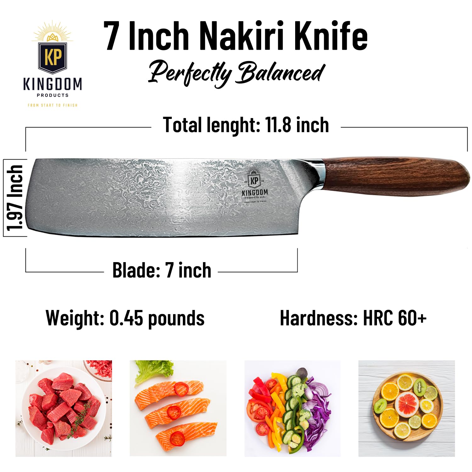 Japanese Nakiri Knife - 7" Razor Sharp Kitchen Knife for Dicing, Slicing, & Chopping Vegetables, Fruit, & Meat - Professional Chef Style Knife in Damascus Carbon Steel and Ergonomic Handle