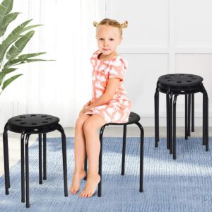 HONEY JOY 6 Pack Stackable Stool, 17.5” Kids Stacking Decoration Stool Set w/Metal Frame & Plastic Seat, Backless Round Flexible Seating for Children's Table, School, Classroom(6 Piece, Black)