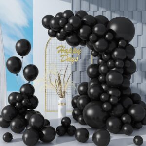 biapian black balloons set, 104pcs black balloon garland arch kit with 18 12 10 5 inch black latex balloon different sizes, matte black party balloons for birthday graduation wedding party decorations