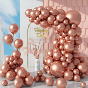 biapian metallic rose gold balloons, 104pcs rose gold balloon garland arch kit with 18/12/10/5 inch chrome rose gold latex balloons for women girls birthday wedding bridal shower party decorations