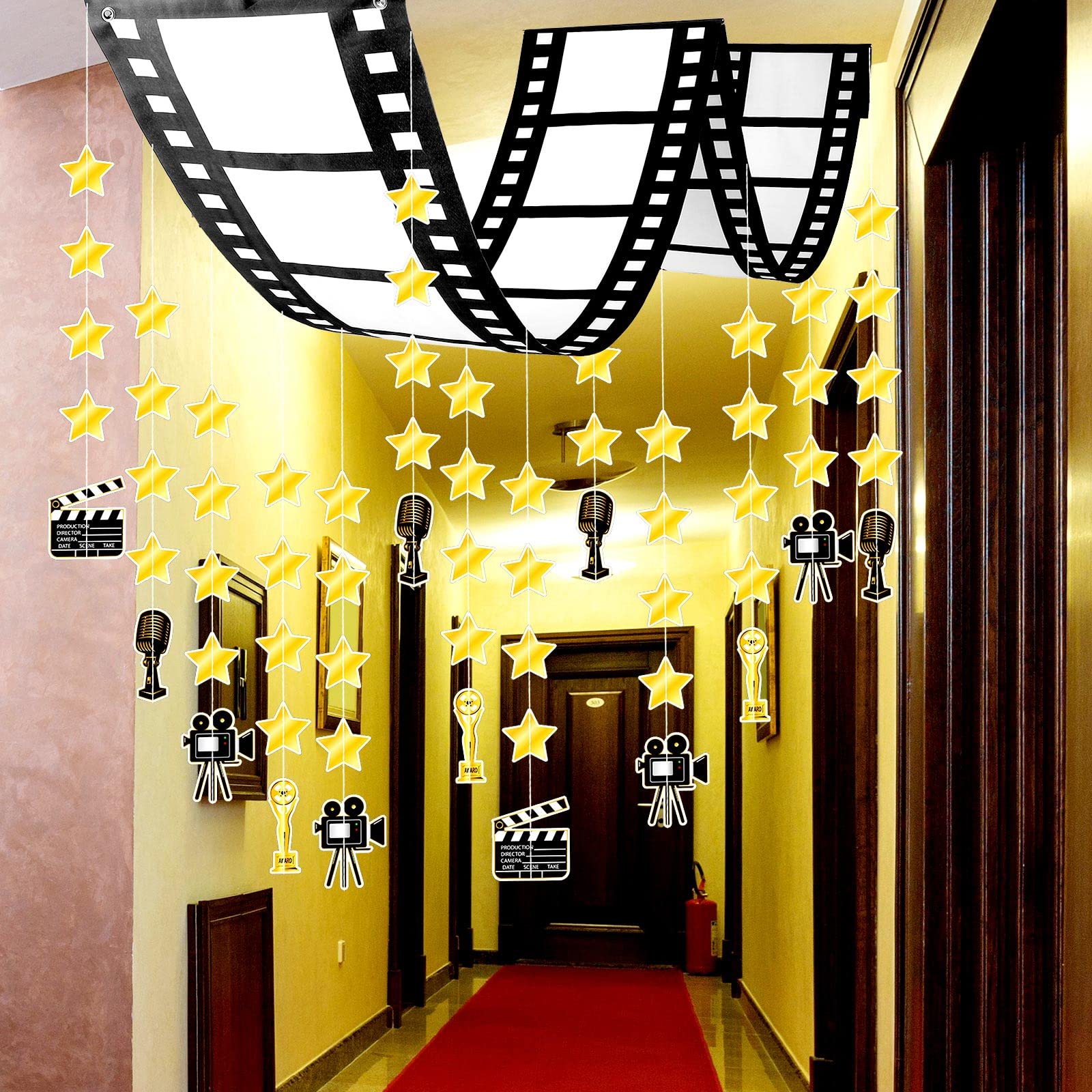 Ctosree Movie Party Decorations Bulk 12 ft Filmstrip Banner Ceiling Decor Movie Night Decorations Kit with 24 Pcs Movie Showing Banner for Party Bridal Shower Birthday Party Supplies(Movie)