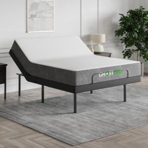 ghostbed adjustable base bundled with 12" hybrid mattress in a box with cool gel memory foam and individually wrapped coils, zero gravity and massage settings,queen adjustable bed frame with mattress