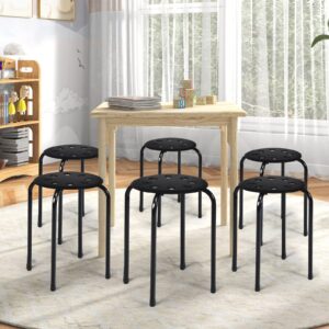 HONEY JOY 6 Pack Stackable Stool, 17.5” Kids Stacking Decoration Stool Set w/Metal Frame & Plastic Seat, Backless Round Flexible Seating for Children's Table, School, Classroom(6 Piece, Black)