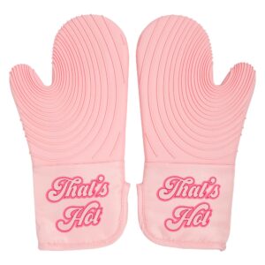 paris hilton that's hot pink oven mitt set, heat resistant pot holders featuring non-slip textured silicone grips, 2-piece set, pink