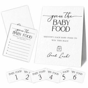 baby shower game set - guess the baby food - minimalism classic (1 standing sign + 6 number cards + 20 answer cards), gender reveal, baby announcement - swlk-a10