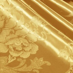 kkjiaf satin jacquard fabric 3 yards, 49" wide peony pattern shiny silky brocade fabric for dress, shirts, tablecloth, table runner, wedding decor, diy crafts, gold