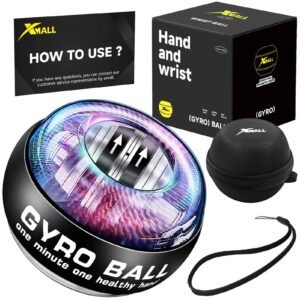 xmall wrist power gyro ball, hand forearm strengthener, wrist trainer, auto-start colorful lighting (black)