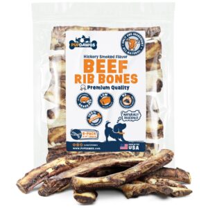 pupdawgs single ingredient dog bones - made in usa – 8-10” beef rib bones - natural dog bones for aggressive chewers - from usda inspected beef - hickory smoked - individually wrapped (8 piece pack)