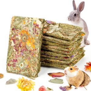 abizoo rabbit natural treats,10pcs timothy hay toys chips bunny chew toys with herbal flowers guinea pig treats for hamster chinchillas gerbils rats small animals teeth care crisp snacks