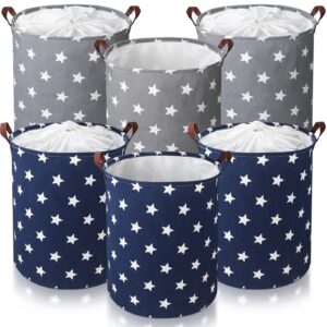 sunnyray 6-pack 62l freestanding laundry basket with lid, collapsible dirty clothes hamper waterproof storage with handles large canvas nursery hamper gift organizer for home drawers closet (star)