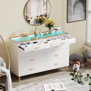 pakasept white dresser with led lights for bedroom,8 drawer dressers with tempered glass top,chests of drawers with 2 grid drawer,storage organizer dresser for hallway,living room