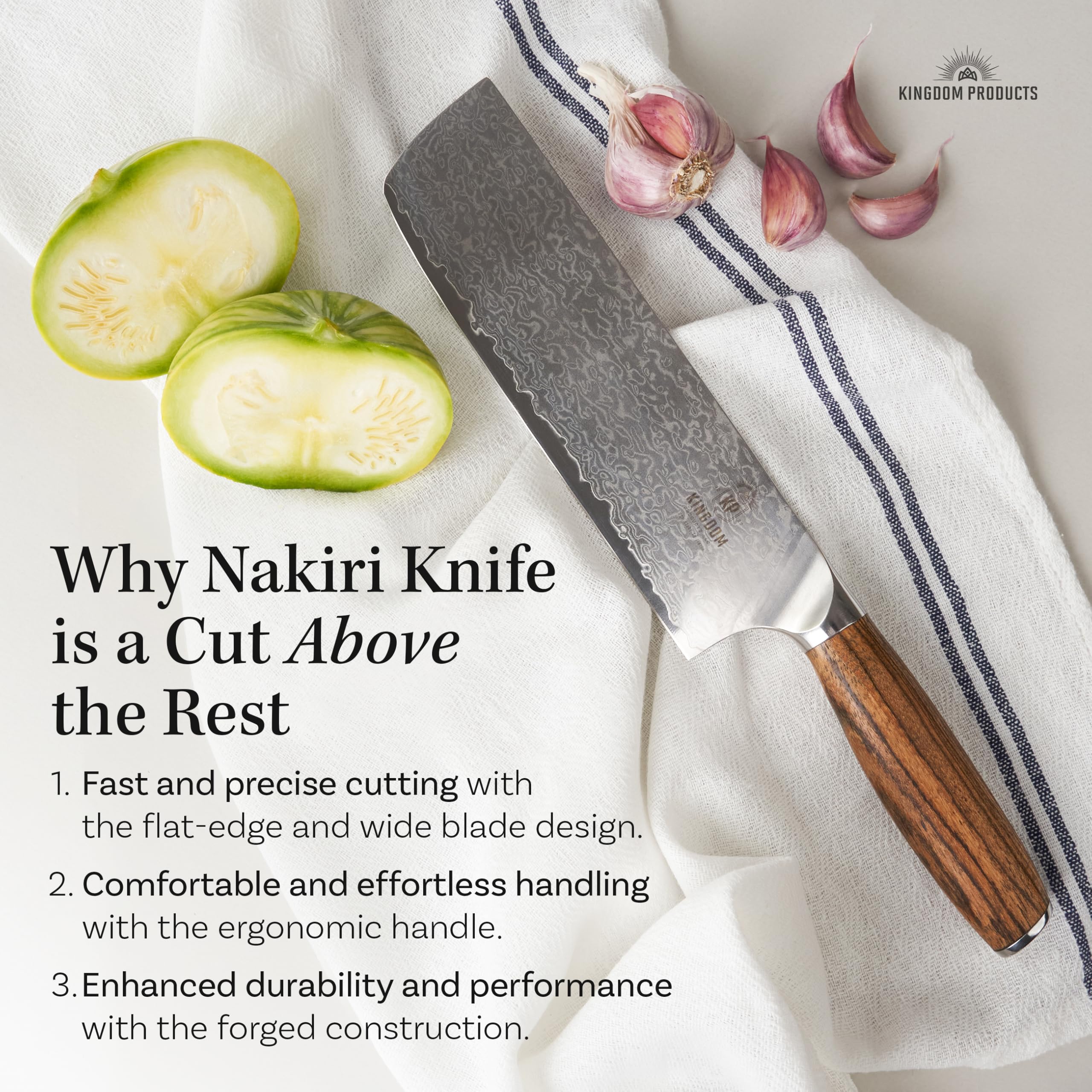 Japanese Nakiri Knife - 7" Razor Sharp Kitchen Knife for Dicing, Slicing, & Chopping Vegetables, Fruit, & Meat - Professional Chef Style Knife in Damascus Carbon Steel and Ergonomic Handle