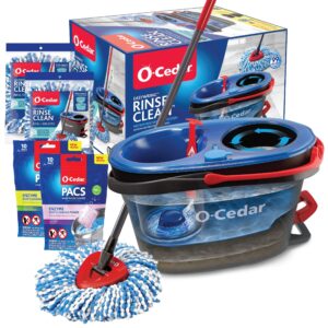 o-cedar easywring rinseclean microfiber spin mop & bucket floor cleaning system with 2 extra refills with citrus and lavender pacs (variety pack)