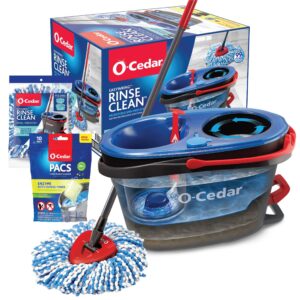 o-cedar easywring rinseclean microfiber spin mop & bucket floor cleaning system with 1 extra refill with citrus pac (variety pack)