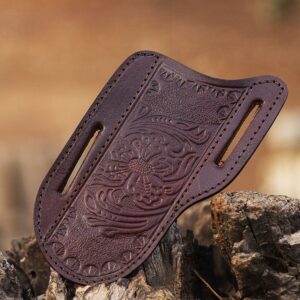 leather knife sheath, tooled leather sheath, belt sheath, pan cake sheath, beautiful cow boy bull cutter knife leather cover 100% real leather ss-17701 (cowhide leather)