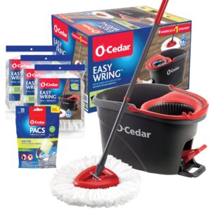 o-cedar system easy wring spin mop & bucket with 3 extra refills with citrus pac (variety pack)