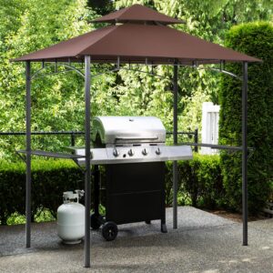 8'×5' grill gazebo, outdoor bbq gazebo with double tier canopy roof, barbeque gazebo with 2 shelves