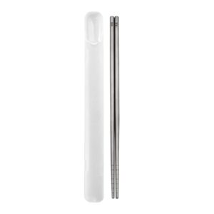 pure titanium chopsticks 1 pair with carry case, 9” lightweight reusable chopsticks , travel utensils with case chopsticks, non-slip, dishwasher safe, eco-friendly, portable, grey, 2023 gift