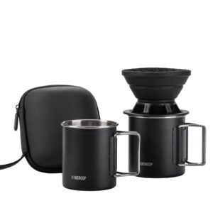 vandroop portable pour over coffee maker set, collapsible silicone coffee dripper set, perfect for travel, camping, home (black cup 2cup)