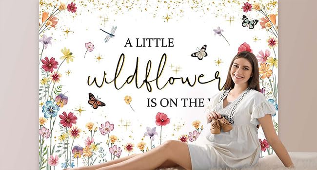 Avezano Wildflower Baby Shower Decorations A Little Wildflower is On The Way Baby Shower Backdrop She is a Wildflower Theme Baby Girls' Baby Shower Photoshoot Background Banner (7x5ft(84x60in))