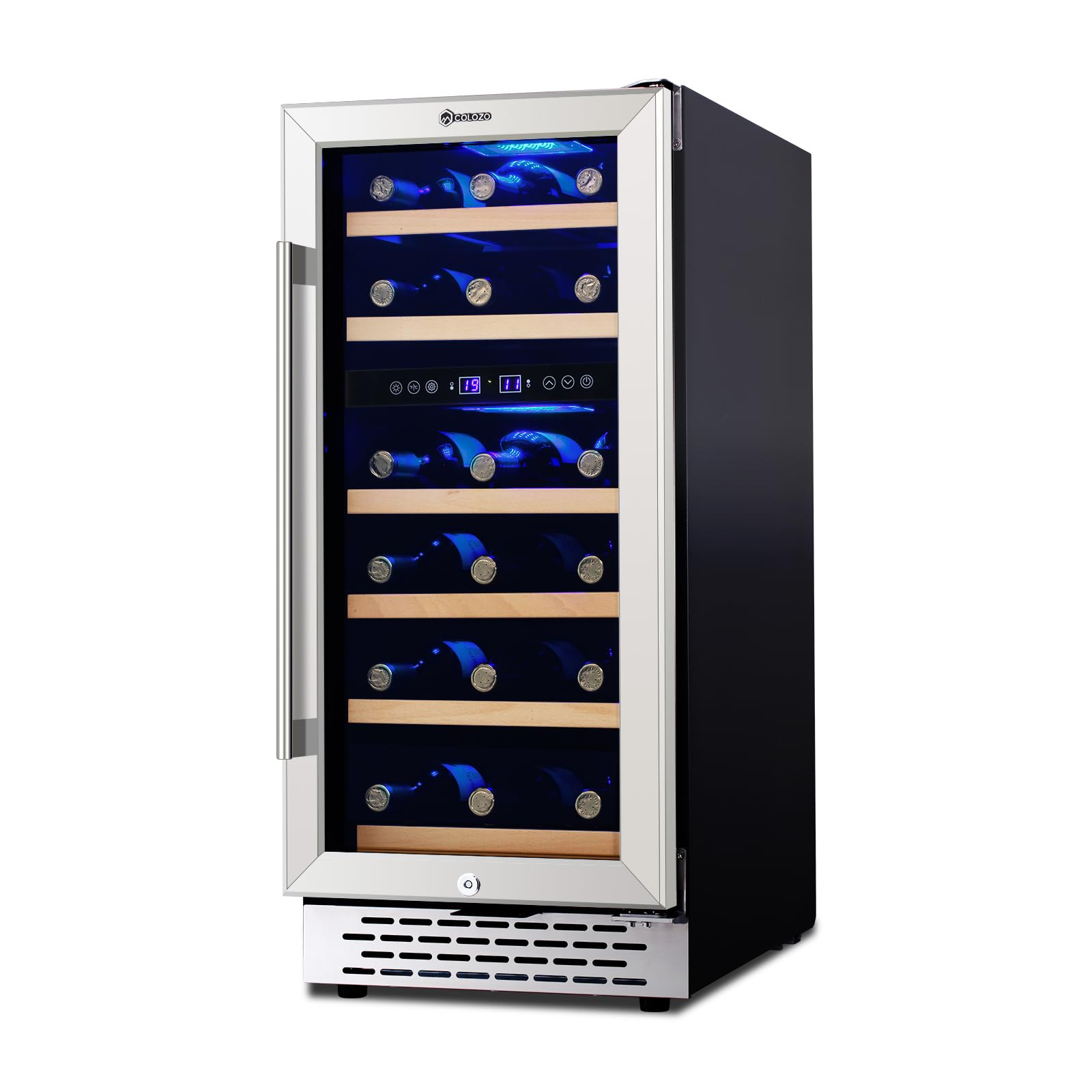 15 Inch Wine Cooler Under Counter, 28 Bottle Dual Zone Wine Fridge, Stainless Steel Built-in/Freestanding Wine Refrigerator, Double-Layer Tempered Glass Door with Lock, Fit Red & White Wine