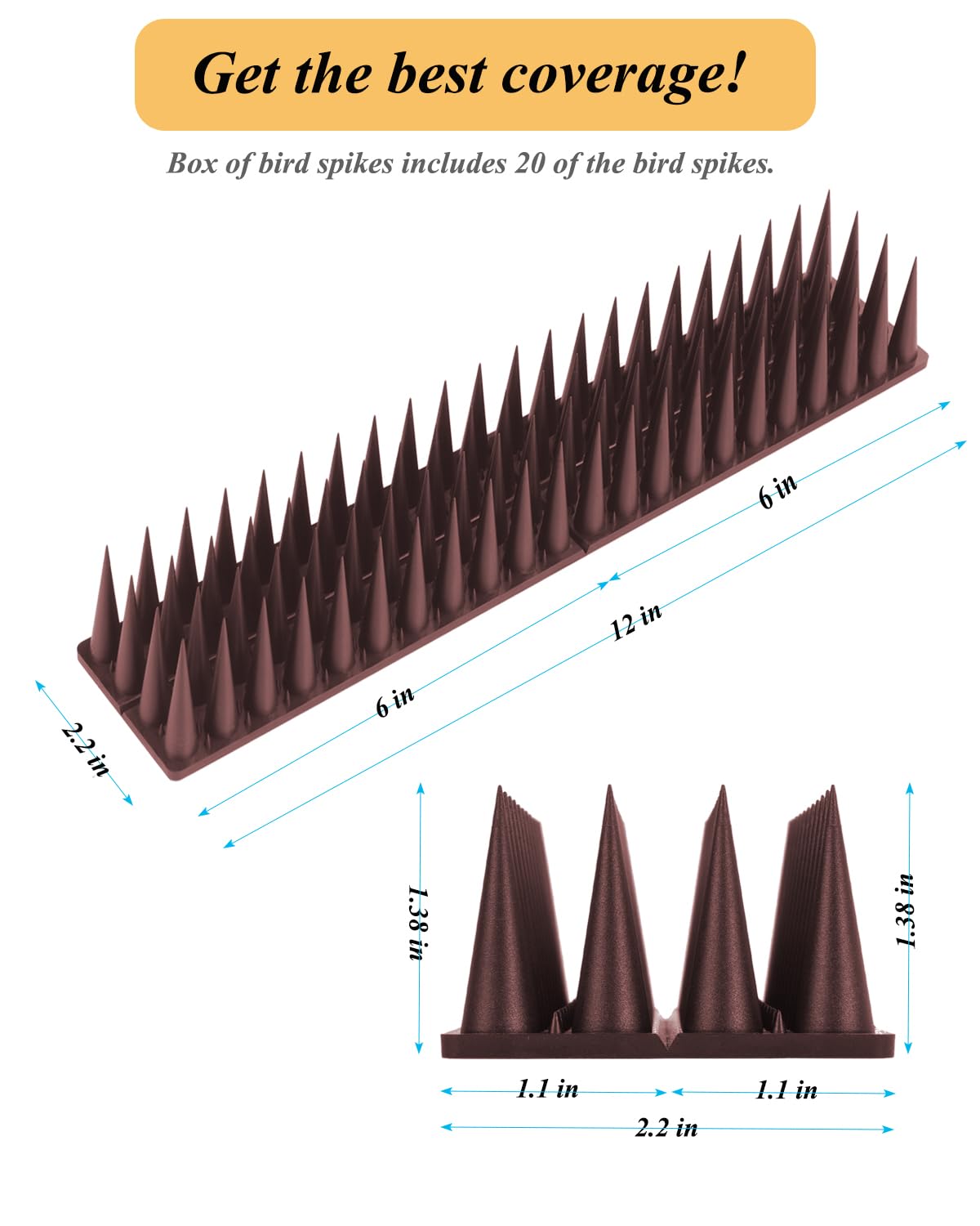 Bird Spikes, 20 Pack Pigeon Spikes, High Thorn Bird Spikes for Outside, Bird Deterrent for Small Bird Cat Squirrel, Easy Installation Bird Deterrent Spikes use for Balcony Courtyard Outdoor Roof