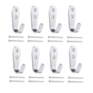 mokife wall hooks heavy duty, 8 pack single coat hooks stainless steel brushed entrance hooks, small j utility hook for hanging clothes jackets robes towels hats keys bags cups, silver