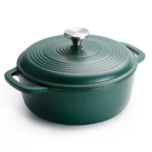 nutriups enameled cast iron dutch oven pot with lid heavy duty casserole dish 3-quart (green)