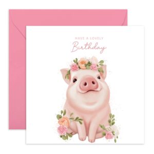 central 23 funny birthday card for women - have a lovely birthday - cute floral pig - gifts for sister daughter wife mom aunt cousin niece - comes with fun stickers and envelope