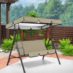 Patio Swing Canopy Replacement Cover 3 or 2 Seater Swing Chair Top Covers Water-Proof Swing Canopy Sun Shade Outdoor Garden Courtyard Porch Sunscreen Protections Cover for Seat (Beige, 76.7×49.2 in)