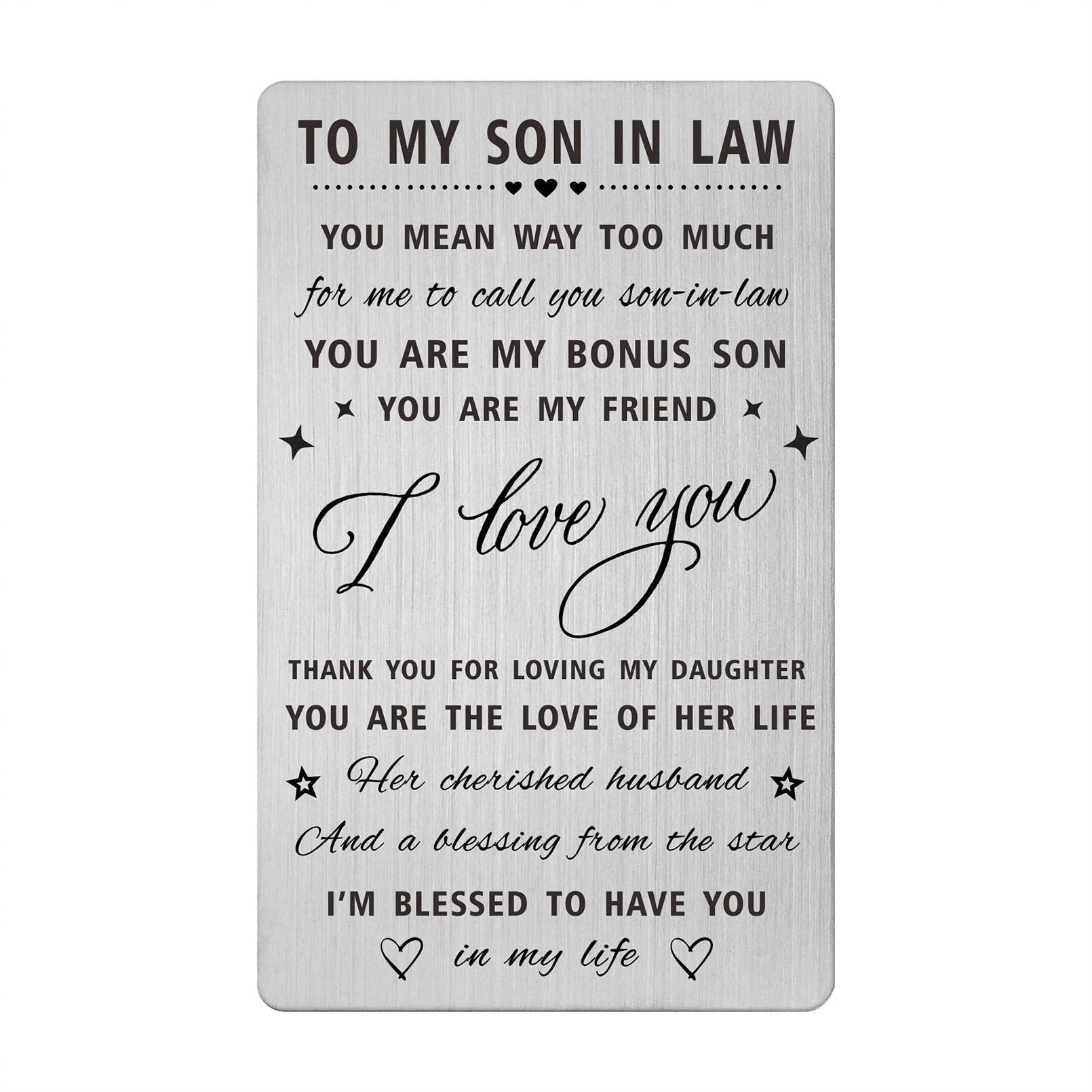 Gezxin Son In Law Birthday Card, Stainless Steel Wallet Card, 3.15x4.73 Inch, Unisex-Adults