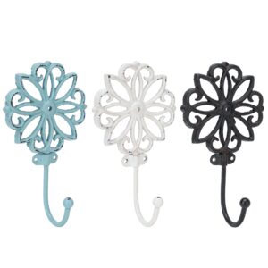 soffee design set of 3 metal coat hooks,hollow flower pattern design retro friction process, high load-bearing, for vocation house, bohe room