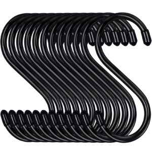 higift 12 pack vinyl coated s hooks, 5 inch large s hooks for hanging plant heavy duty, non slip metal black rubber coated closet s hooks for hanging jeans plants pot pan cups clothes curtain