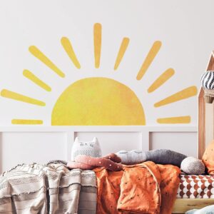 45.6x23.8 inch boho half sun wall decals removable sunshine wall sticker vinyl peel and stick half sun decals wall art for girls kids bedroom nursery playroom decor