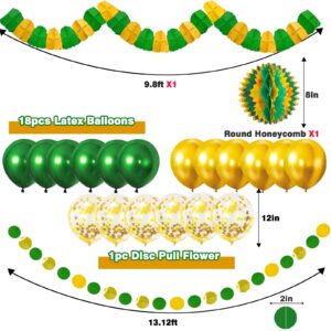 Green Gold Party Decorations, Graduation Season Hanging Paper Fans Honeycomb Balls Leaf Clover Garland Latex Balloons Triangle Flags Pennants for St. Patrick's Day Green Theme Birthday Gender Reveal