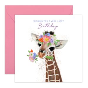 central 23 happy birthday card for her - for sister niece daughter - floral giraffe - cute birthday wishes for women - gifts for mom aunt grandma - comes with fun stickers and envelope