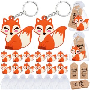 elecrainbow 60 pack fox party favors include 20 fox keychains, 20 thank you tags, 20 gift bags for woodland party, camp baby shower, stay clever themed kids birthday, wild one first birthday