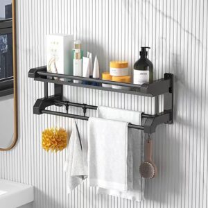 ferfxn bathroom shelf with towel bar toilet storage shelf large towel racks storage shelf 2 tier industrial bathroom shelves wall mounted wall shelves for bathroom/living room/kitchen/bedroom 40x16cm