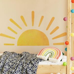 45.6x23.8 Inch Boho Half Sun Wall Decals Removable Sunshine Wall Sticker Vinyl Peel and Stick Half Sun Decals Wall Art for Girls Kids Bedroom Nursery Playroom Decor