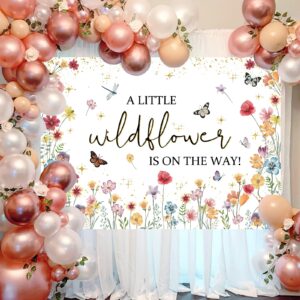 Avezano Wildflower Baby Shower Decorations A Little Wildflower is On The Way Baby Shower Backdrop She is a Wildflower Theme Baby Girls' Baby Shower Photoshoot Background Banner (7x5ft(84x60in))